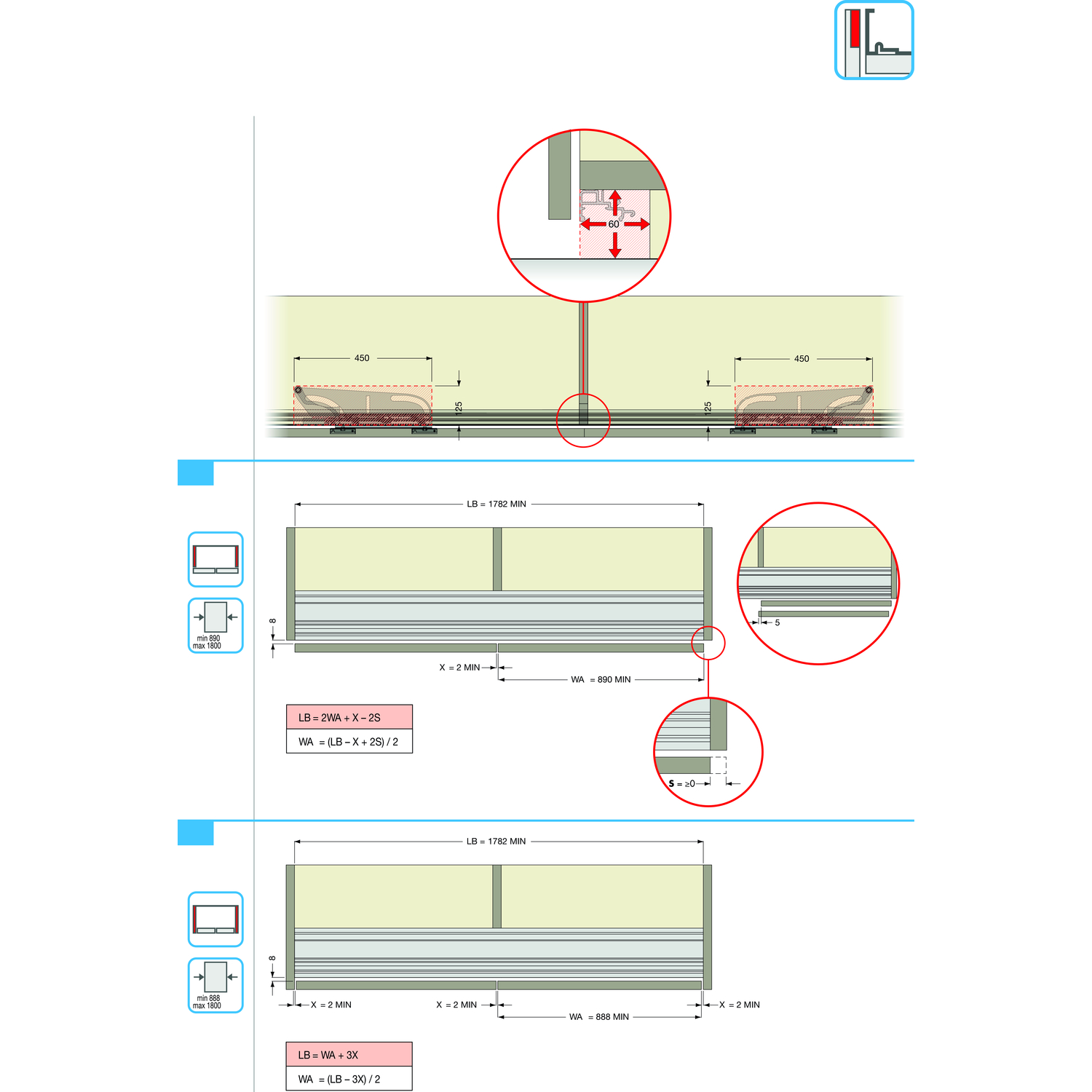 CINETTO PS40 Beschlägegarnitur für dritte Tür mittig - vasalat