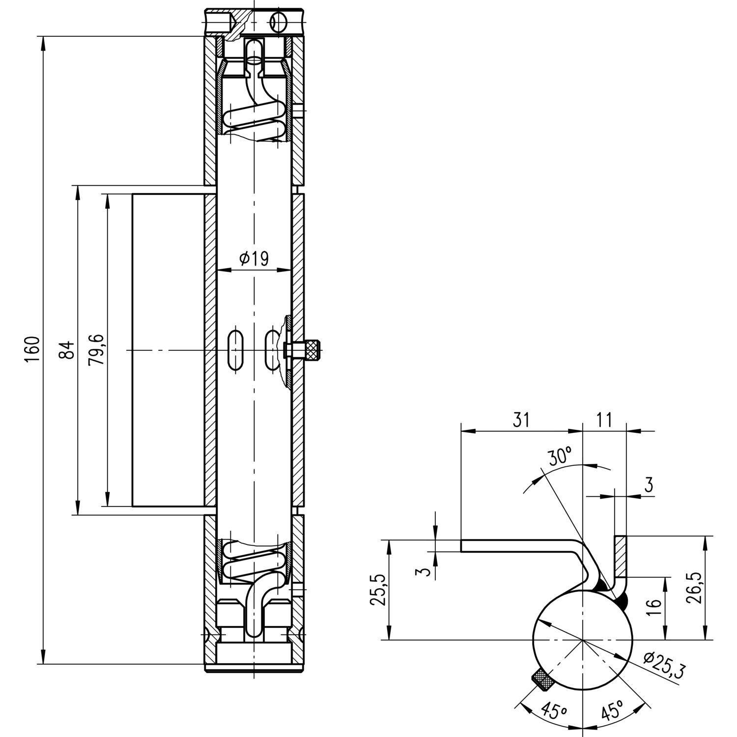 Schwarte Federband Türband für Stahltür und Feuerschutztür 25,3 x 160 ...