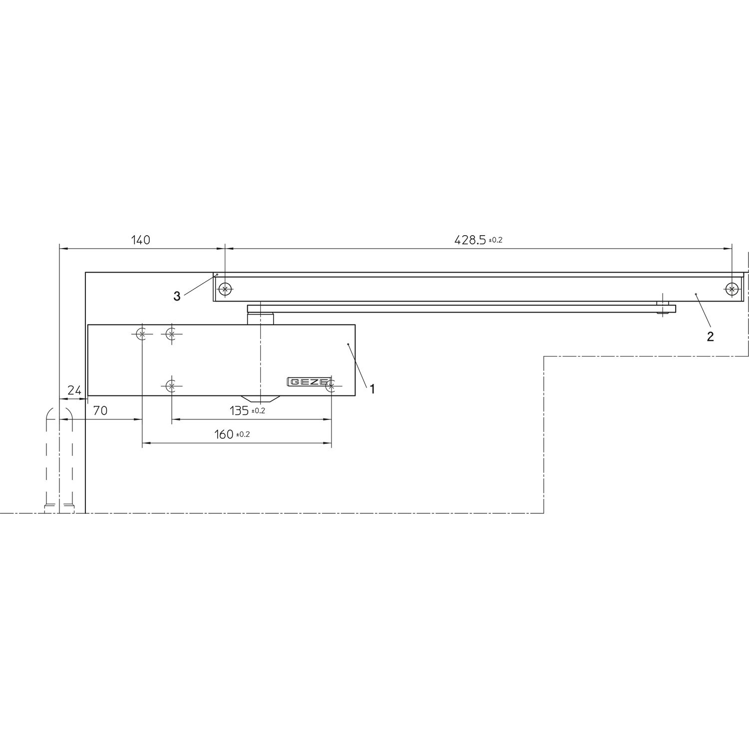 GEZE Türschließer TS 3000 V, EN 1-4 mit Gleitschiene L - vasalat