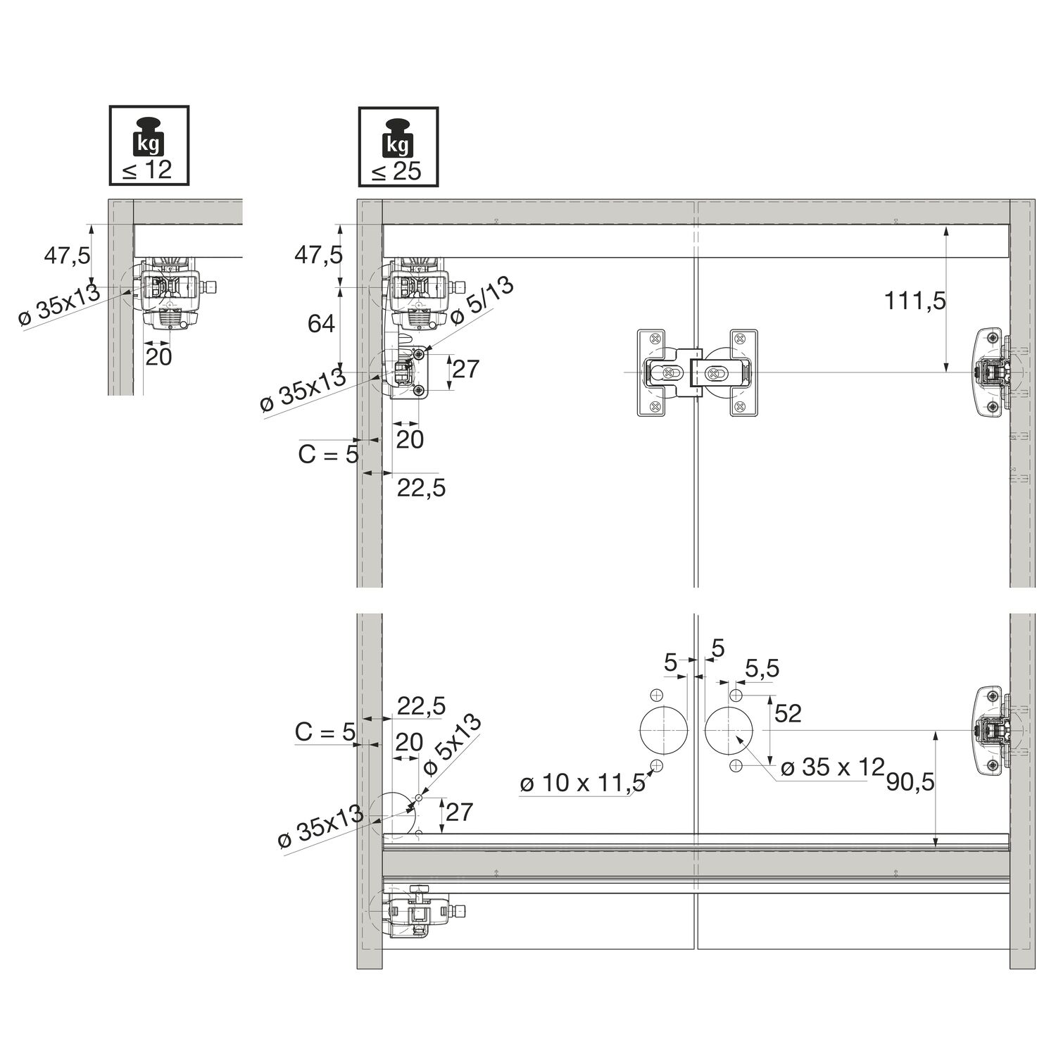 HETTICH WingLine L Mittelscharnier-Set - vasalat